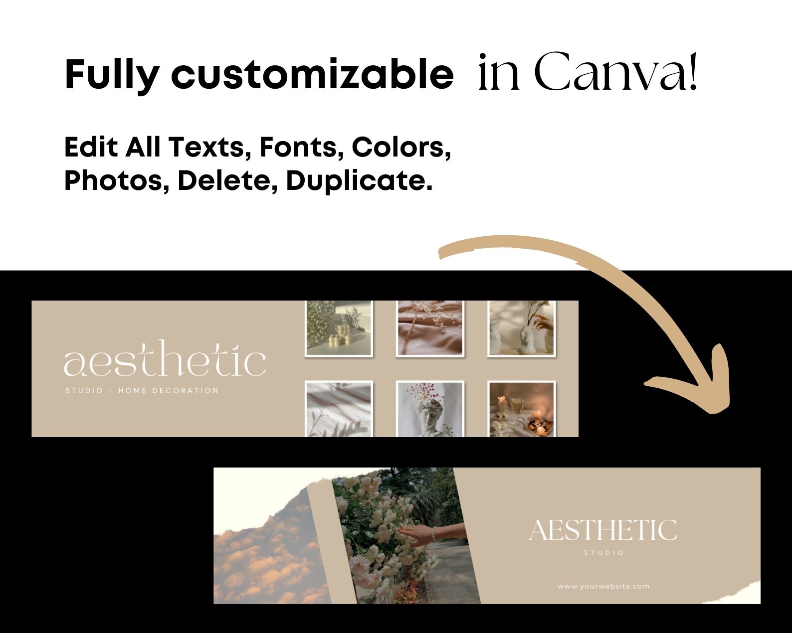 Professional Etsy Shop Banner in Beige and White Canva DIY Template for ...