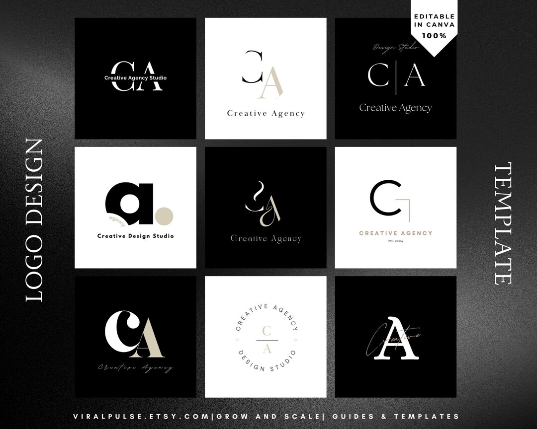 Black Editable Logo Design Template | Black Canva Business Logo | White ...