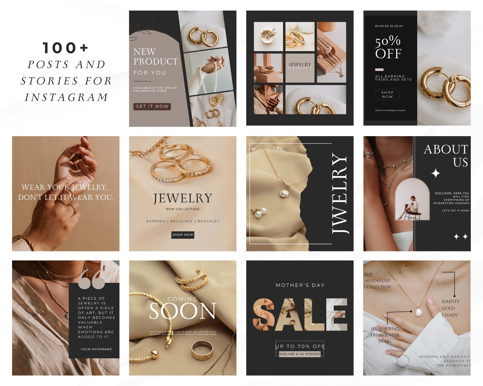 Jewelry Instagram Canva Template Jewelry Social Media Branding Necklace ...