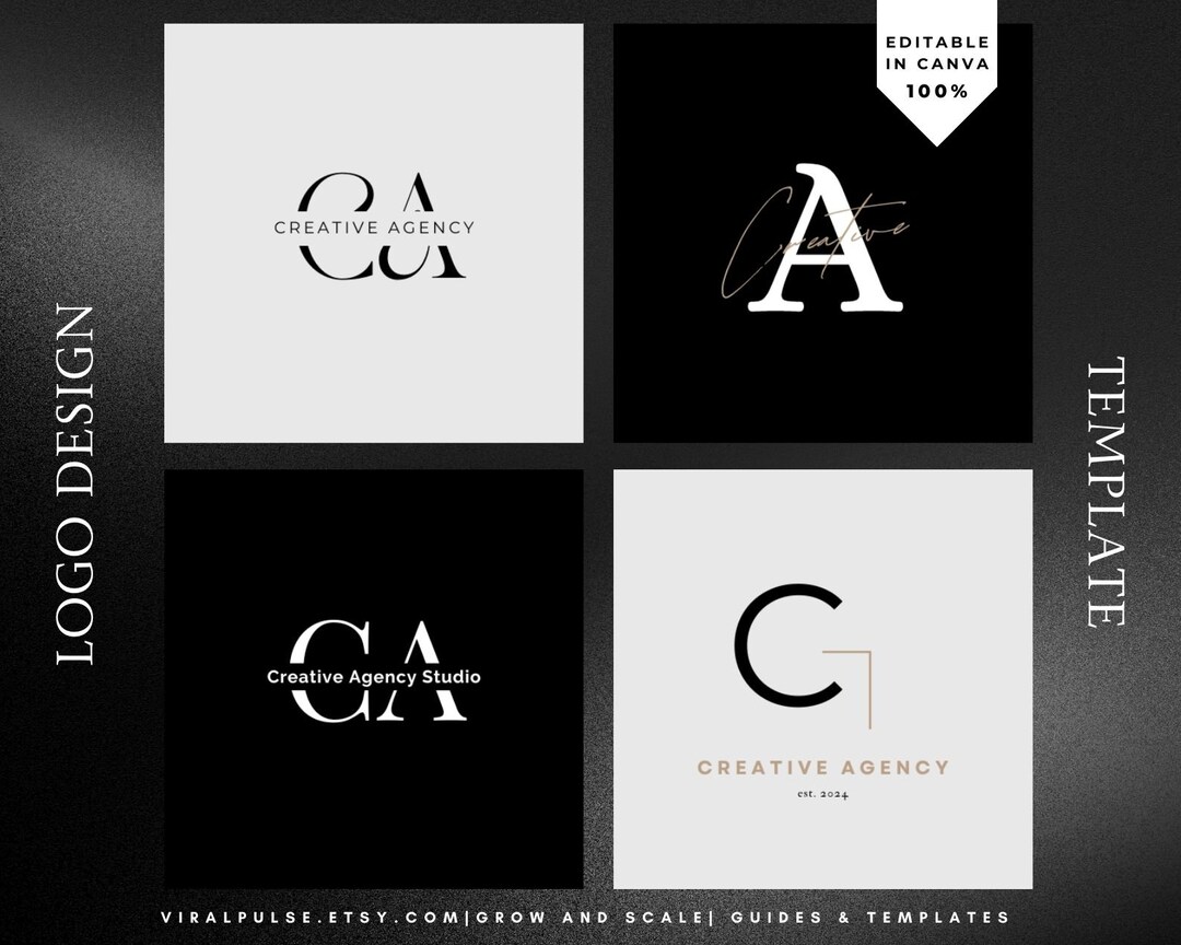 Modern Logo Set for Creative Agencies – Black and White Canva Templates ...