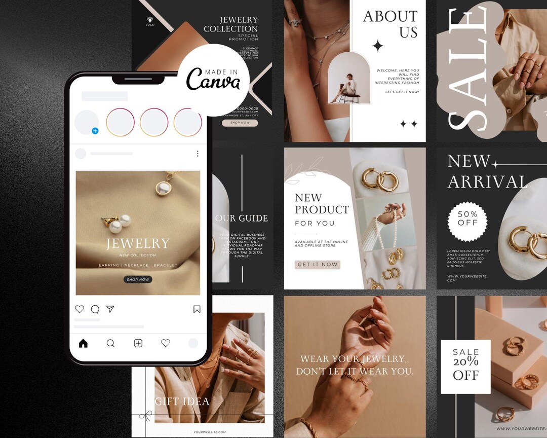 200+ Jewelry Instagram Canva Template Templates - Jewelry Social Media ...