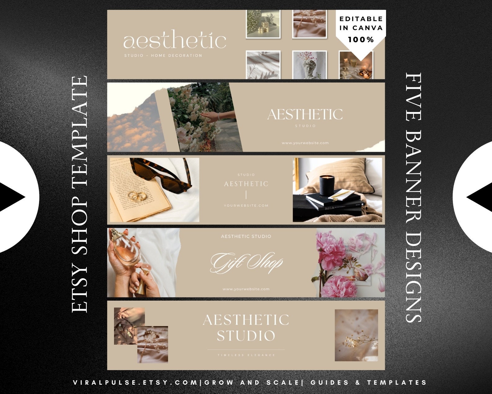 Professional Etsy Shop Banner in Beige and White Canva DIY Template for ...