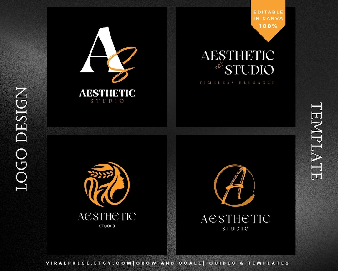 Aesthetic Studio Logo Set – Canva Templates in Black and Orange for ...