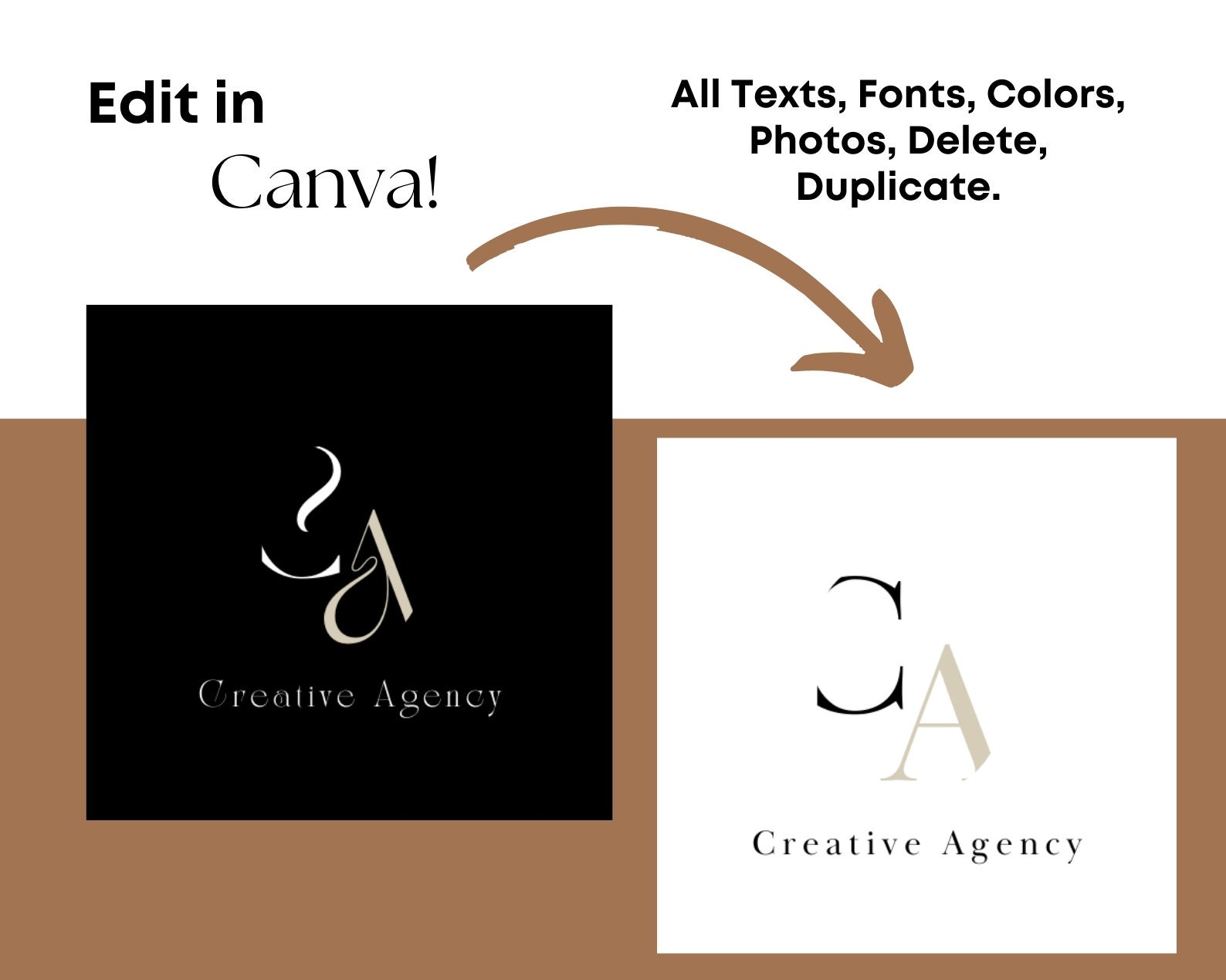 Black Editable Logo Design Template | Black Canva Business Logo | White ...