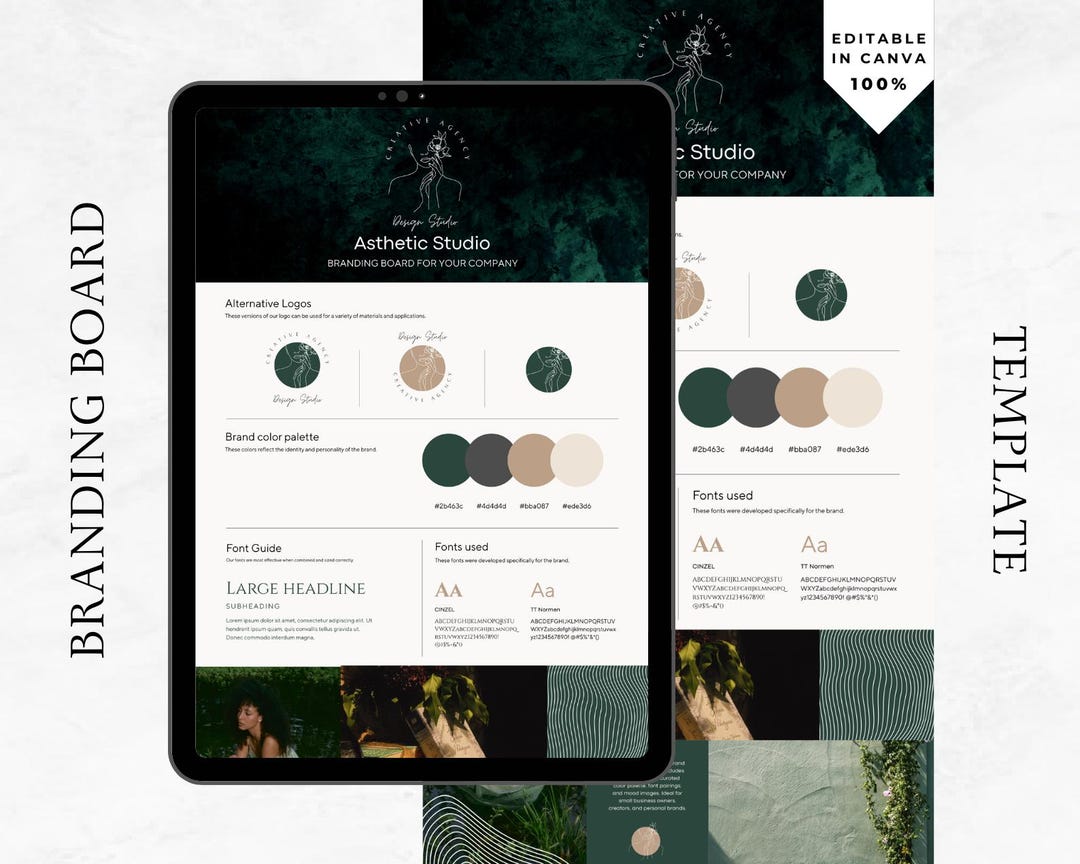 Branding Board Template Canva | Olive Green and Natural Beige Brand Kit ...