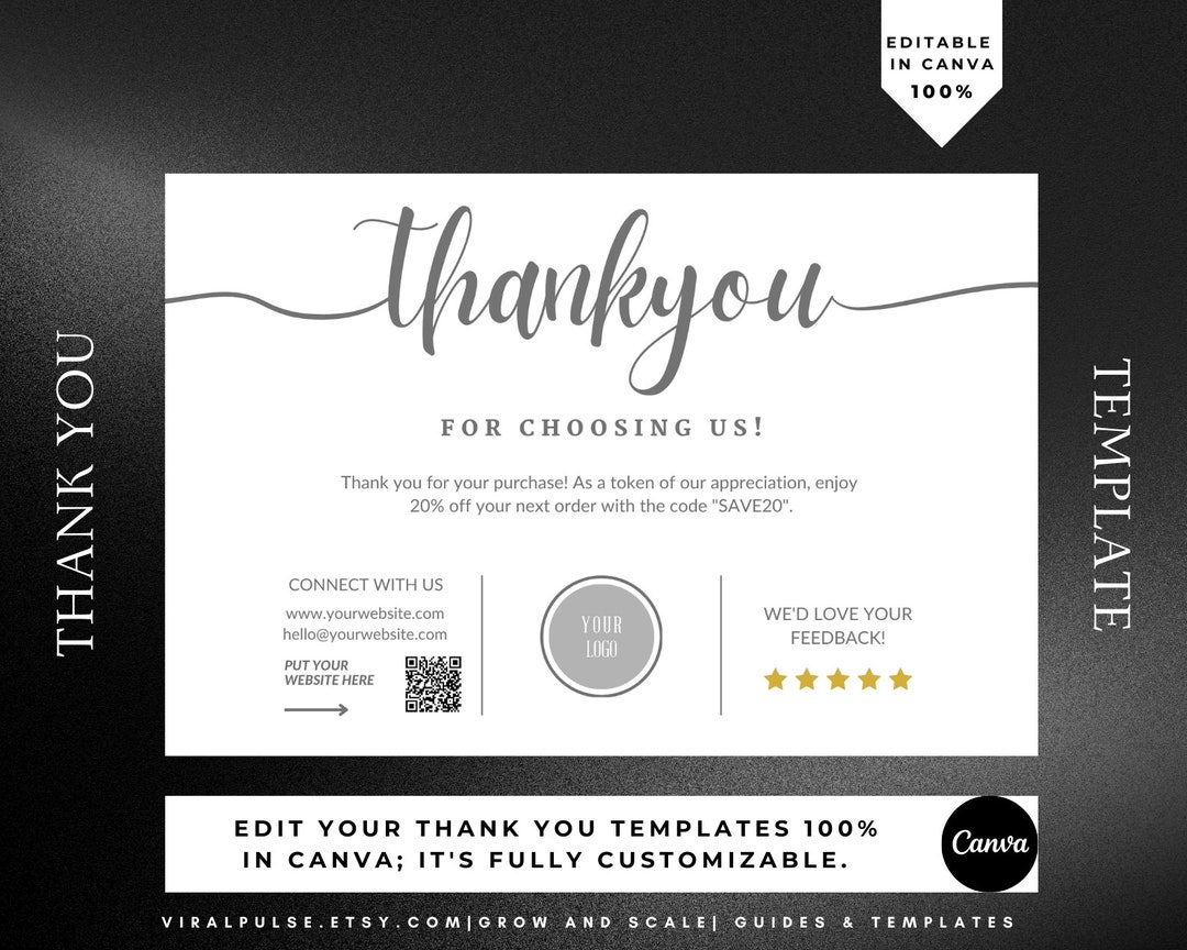 Modern Thank You Card Template, DIY Canva Design, Business Thank You ...