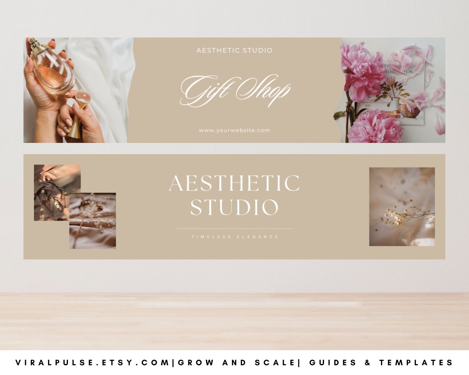 Professional Etsy Shop Banner in Beige and White Canva DIY Template for ...