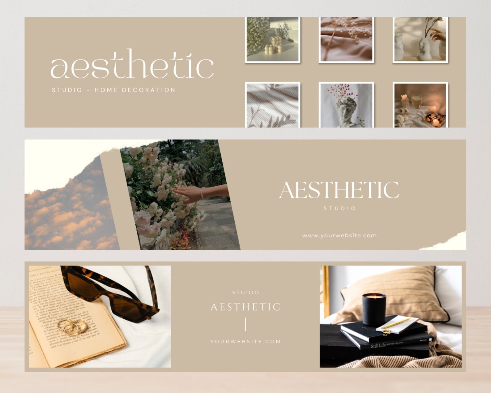 Professional Etsy Shop Banner in Beige and White Canva DIY Template for ...