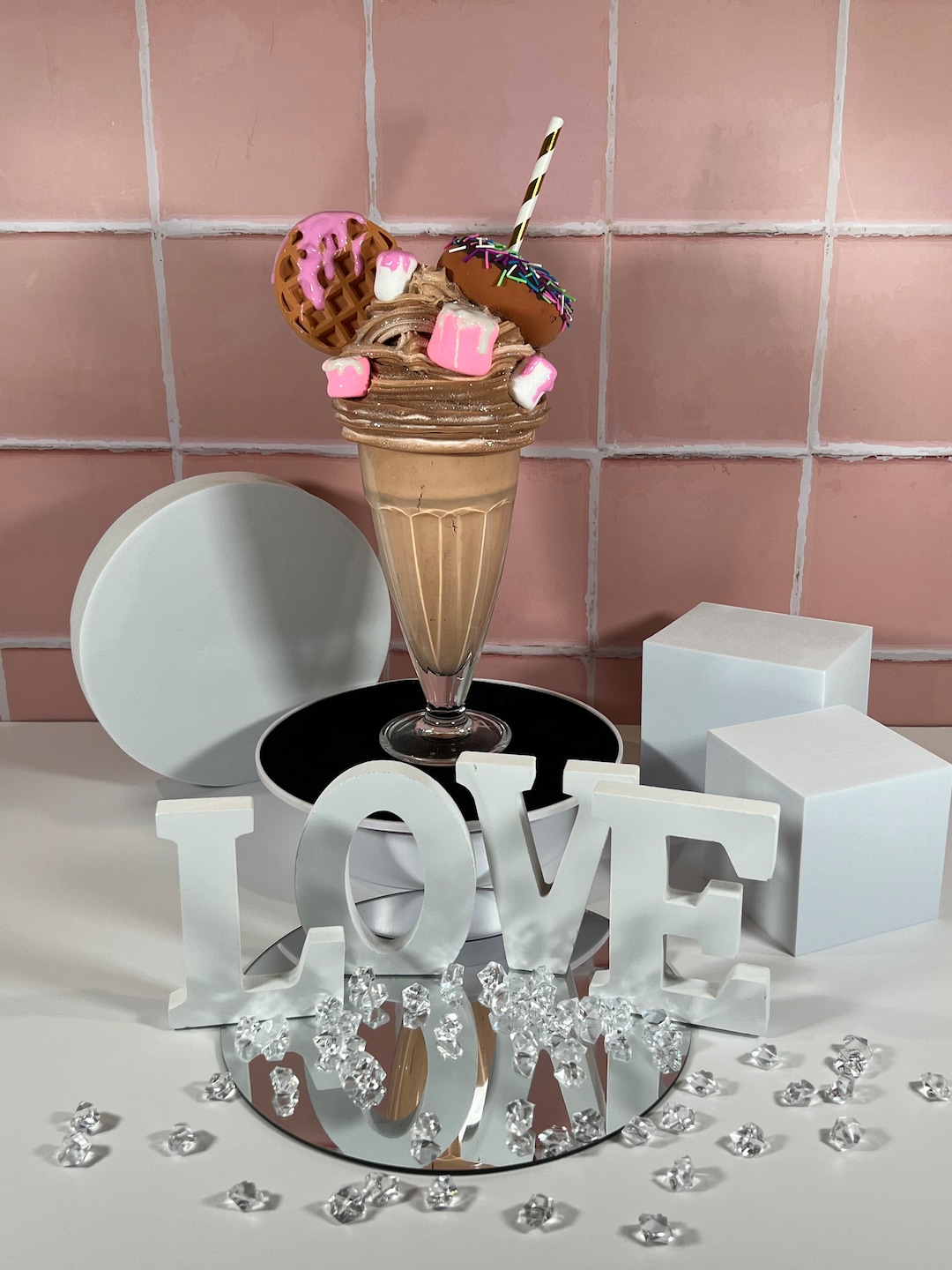 Faux Coffee Milkshake Display With Irresistible Toppings – Chocolate ...