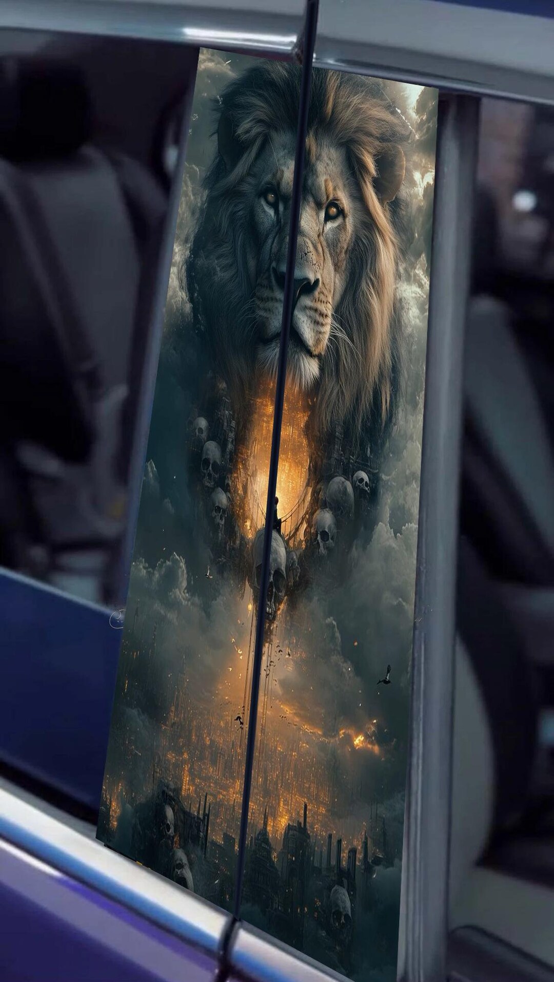 Lion Car Pillar Post Decal, Removable Wild Animal Vinyl Car Door Cover ...