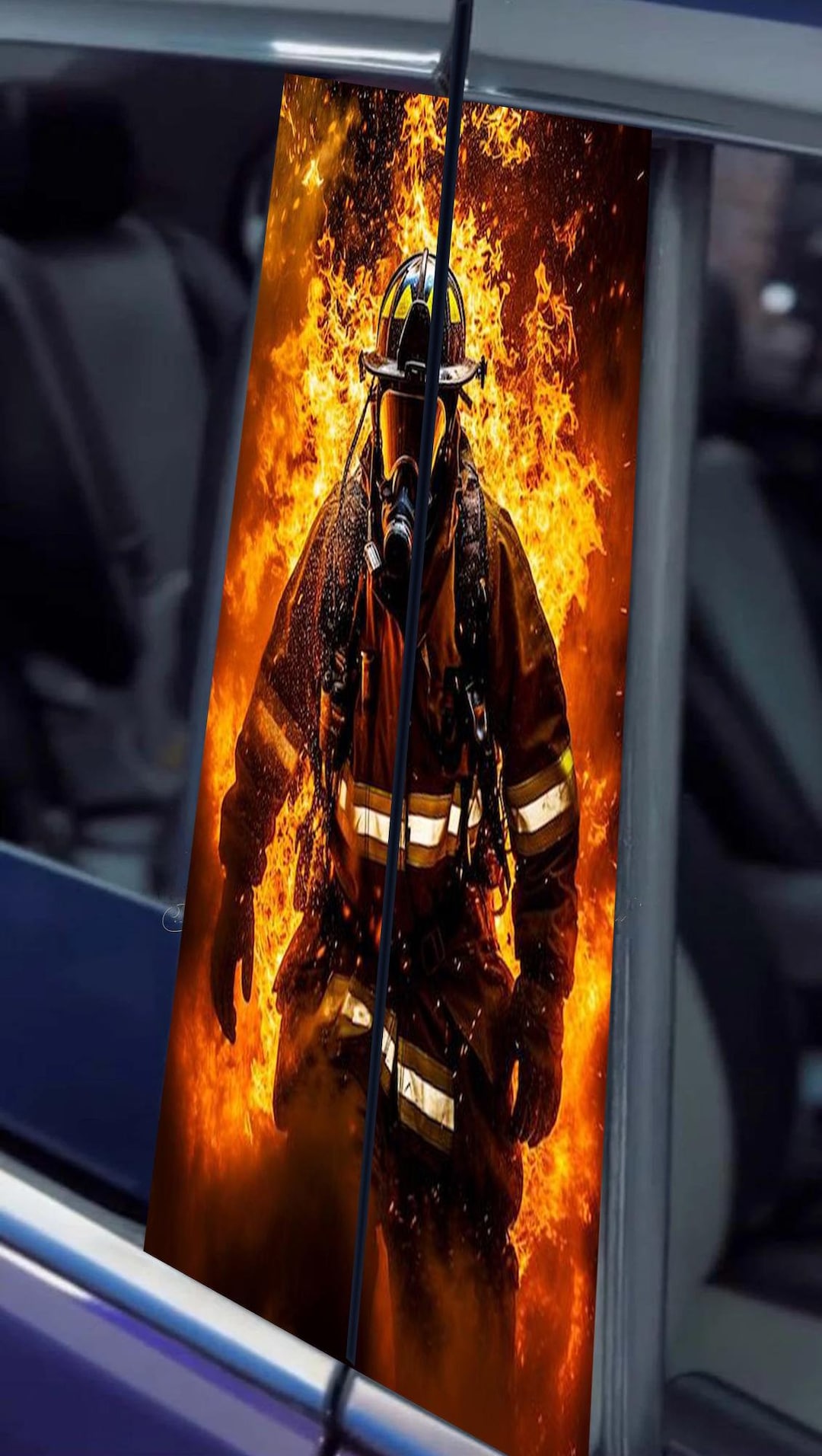 Firefighter Car Decal, Removable Vinyl Sticker, Flame Car Decal, Car ...