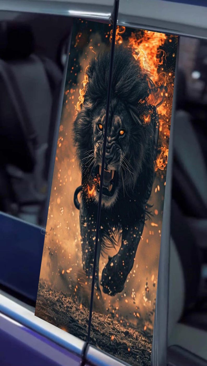 Lion Car Door Pillar Sticker, Wild Animal Auto Livery Sticker Wrap, Car ...