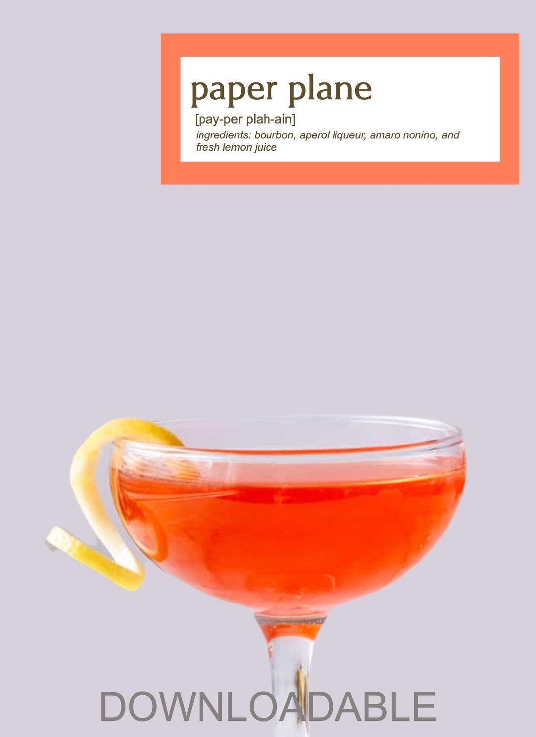 Bar Decor Print - Paper Plane Cocktail - Etsy