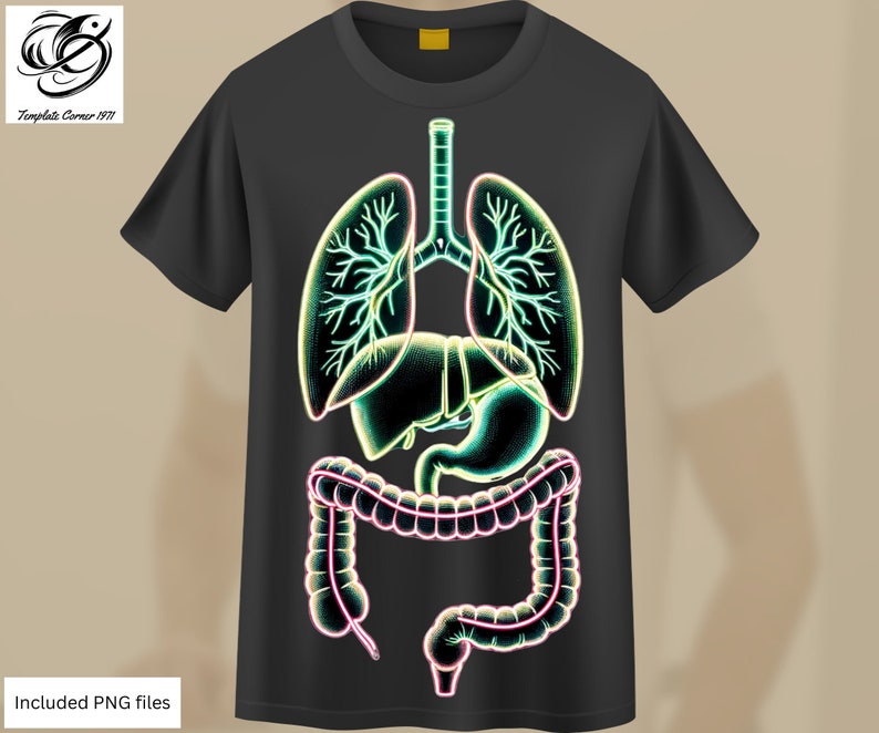 Neon Anatomical Organs T-shirt - Glow Human Body Medical Art Print Tee ...