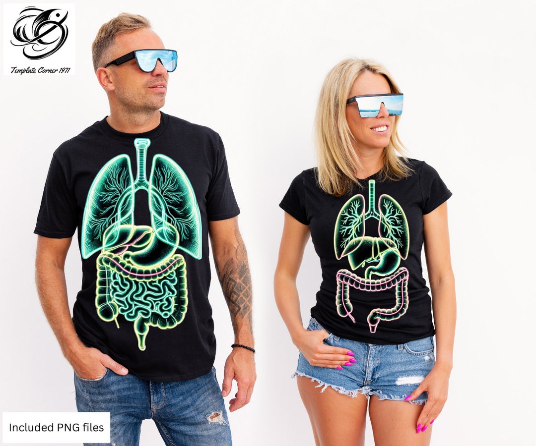 Neon Anatomical Organs T-shirt - Glow Human Body Medical Art Print Tee ...