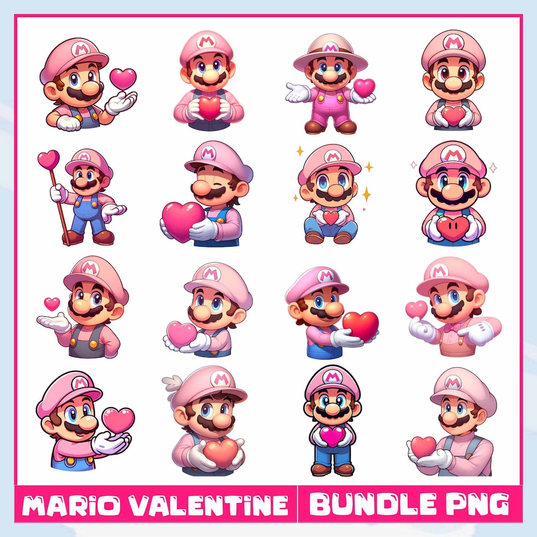 Pink Super Mario Valentines SVG, Cute Mario Love PNG, Mario Valentines ...