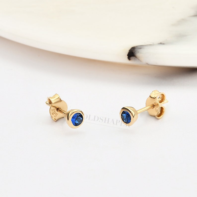 14K Gold Sapphire Earrings, 14k Solid Gold Earrings, Sapphire Stud ...