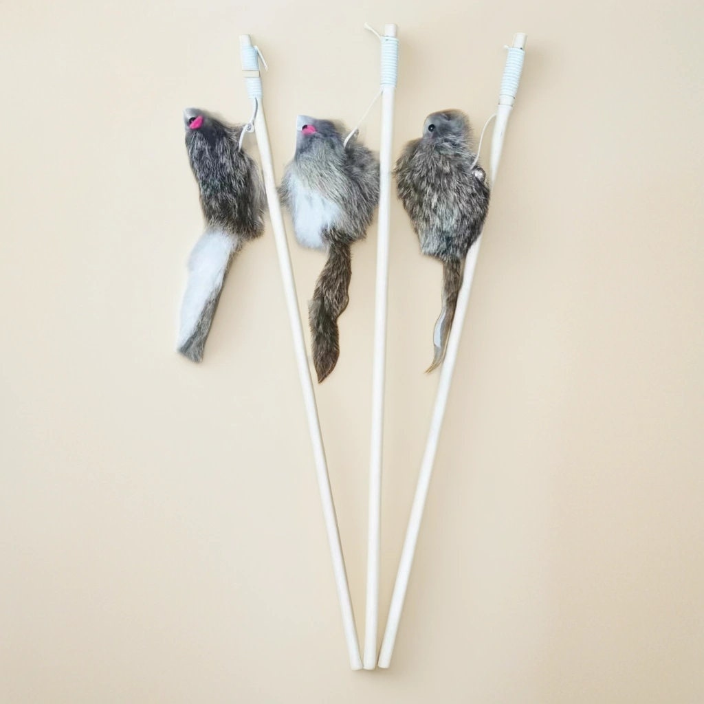 Rabbit Fur Mouse Shaped Cat Toy, Handmade Cat Toy, Natural Materials ...