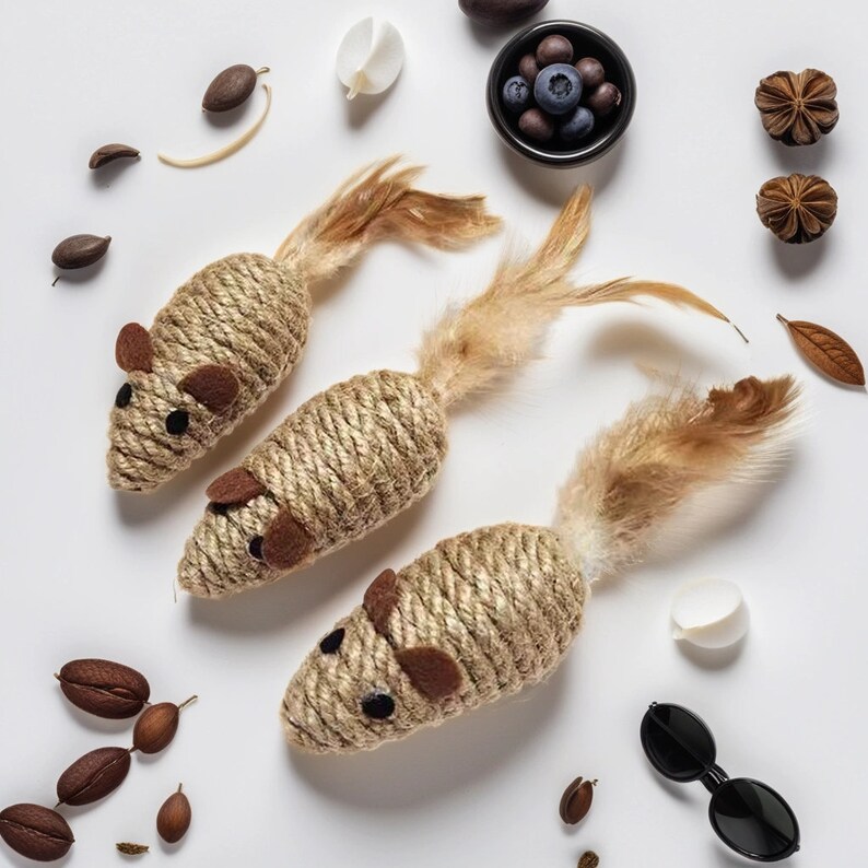 Cat Toy Mouse, Jute Rope Spheres, Handmade Macrame Yarn Wrapped Spheres ...