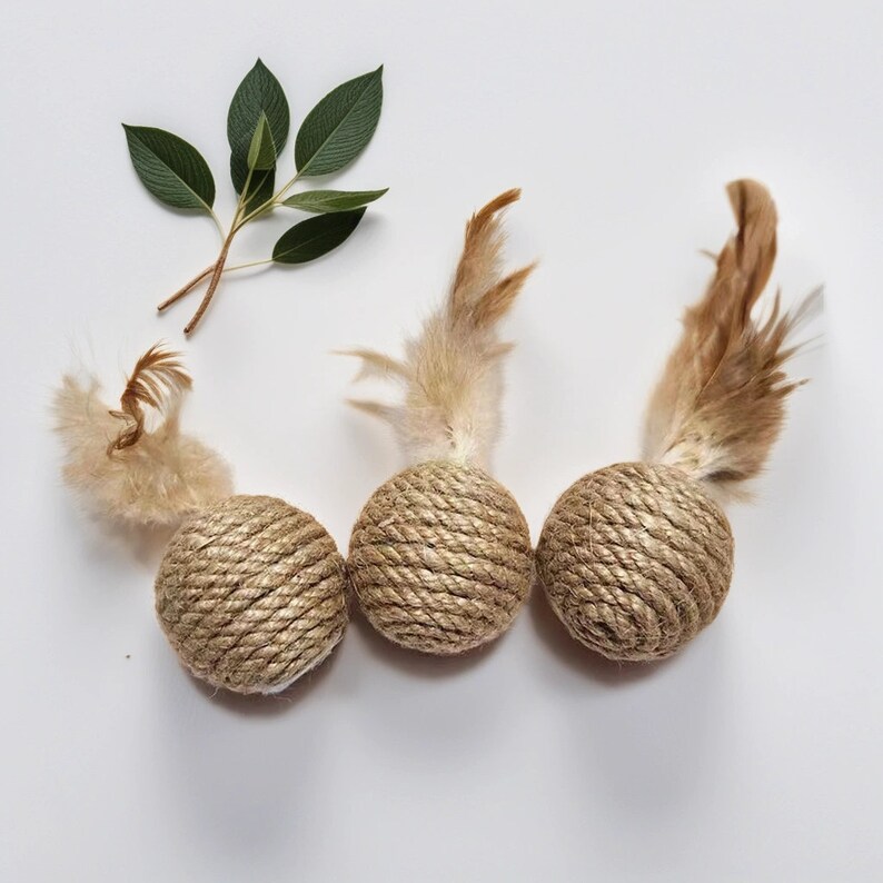 Cat Toy Mouse, Jute Rope Spheres, Handmade Macrame Yarn Wrapped Spheres ...