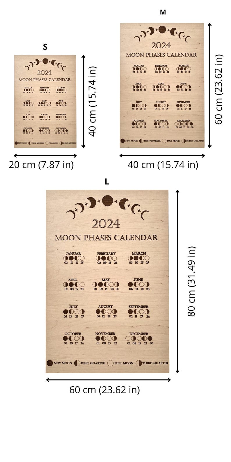 Moon Phase Calendar 2024, Lunar Calendar, Moon Poster, Moon Astrology ...