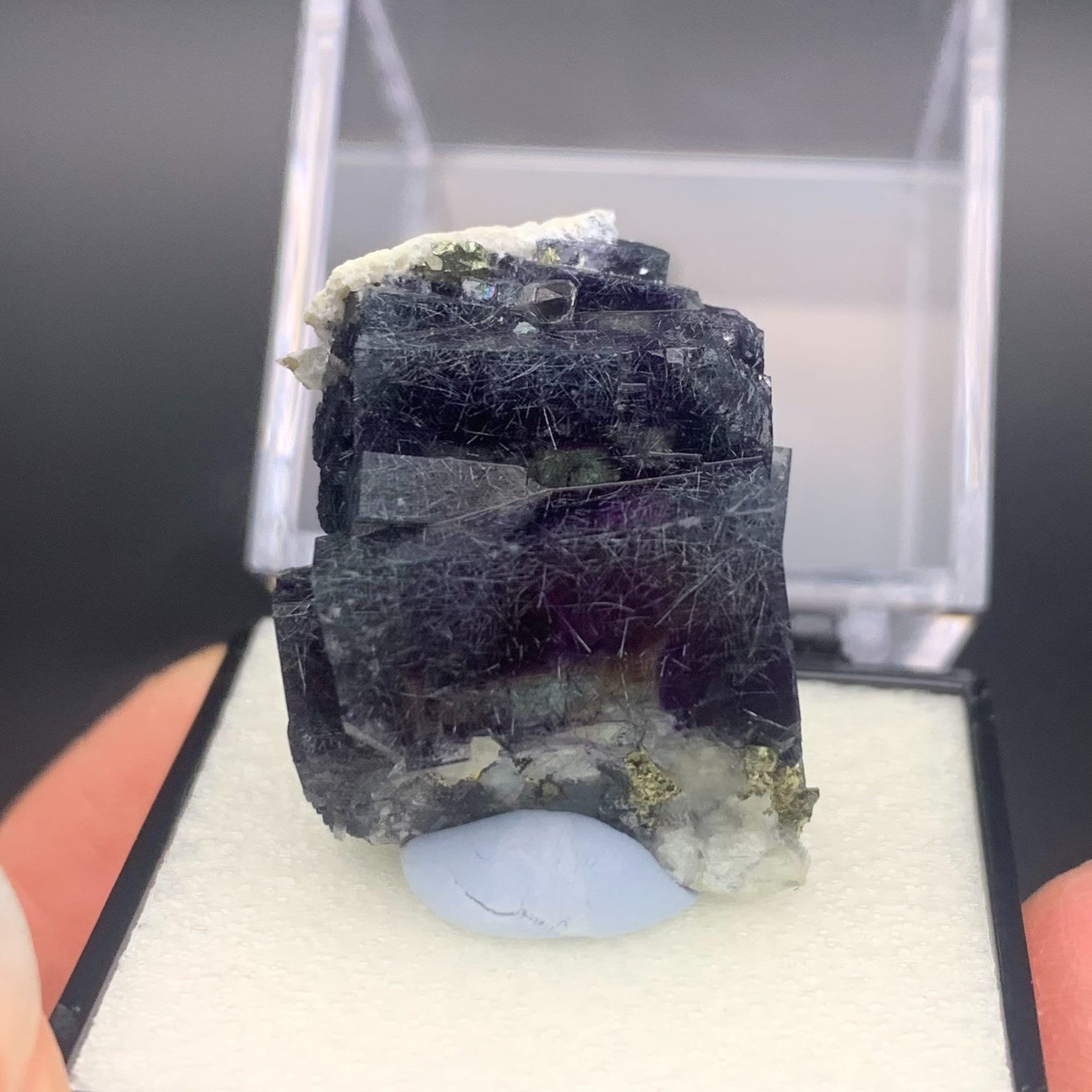 Purple Phantom Fluorite With Bismuthinite Inclusions, 35mm Matrix ...