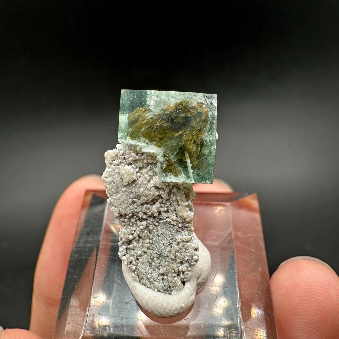 Green Inclusion Fluorite on Quartz, 30mm Box Fluorite Mineral Specimen ...