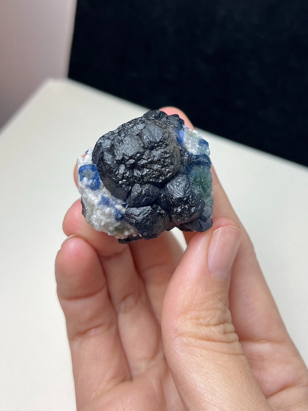 Blueberry Fluorite Crystal From Inner Mongolia, Thumbnail Deep Blue ...