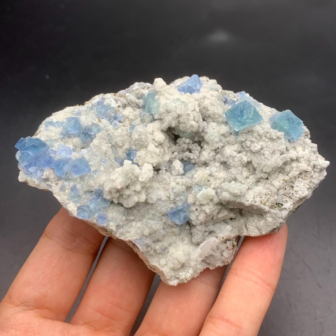 Blue Octahedral Fluorite on Quartz, Blue Octas Fluorite Mineral ...