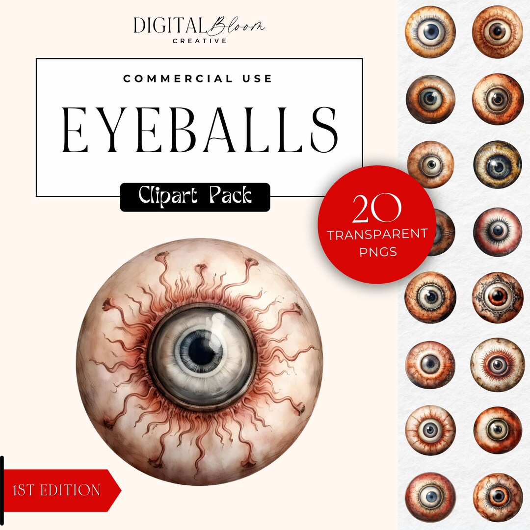 Eyeballs Clipart: 20 Spooky Watercolor Eye PNG Graphics (commercial Use ...