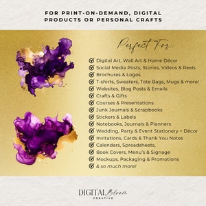 Purple & Gold Alcohol Ink Splashes, Watercolor Paint Splatter, Abstract ...