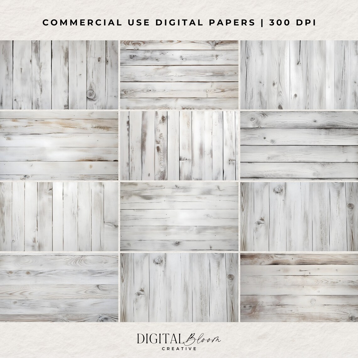 Wood Grain Planks Digital Paper, White Rustic Effect Scrapbooking ...