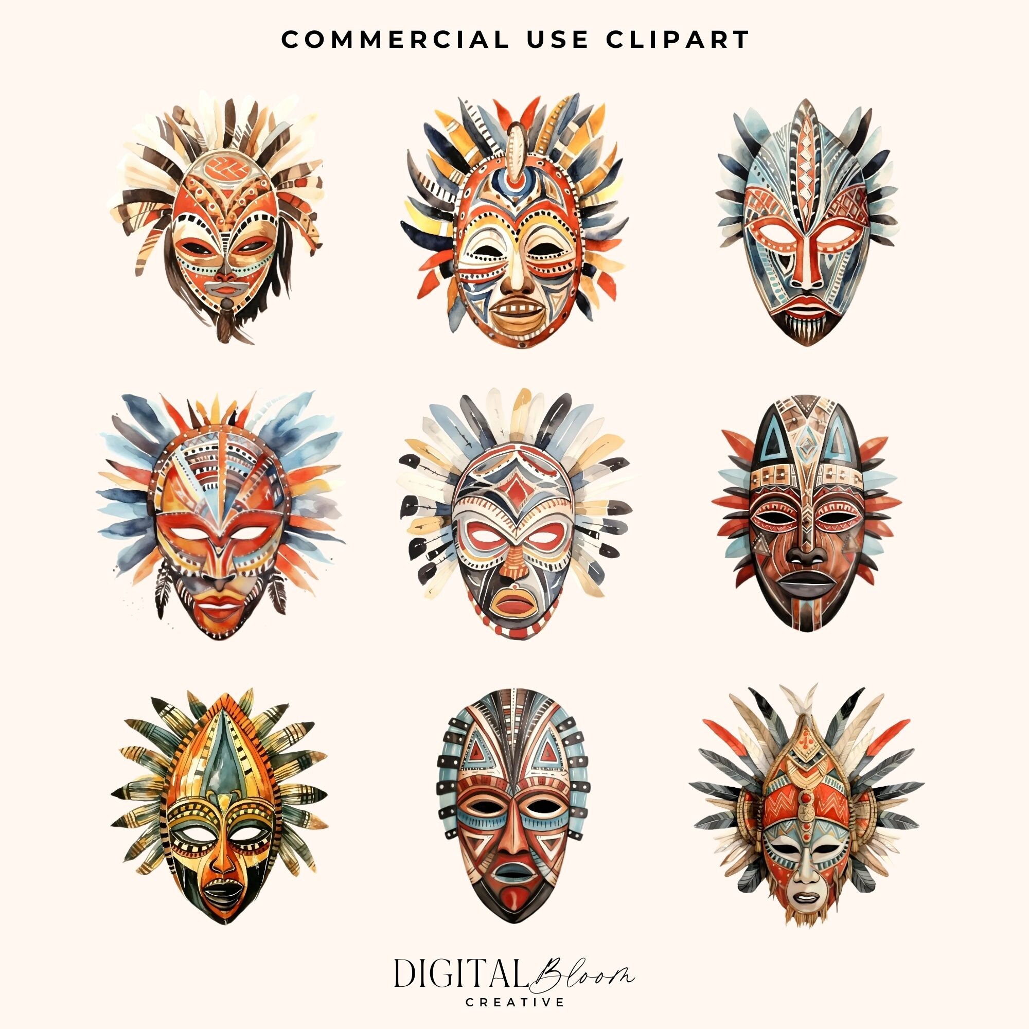 African Zulu Mask Clipart PNG Watercolor Indigenous Tribal Clip Art ...