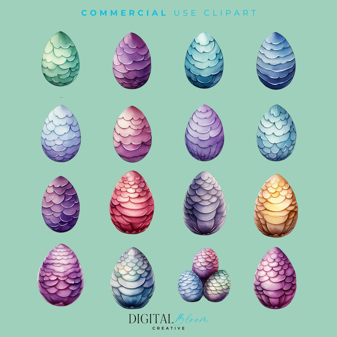 Dragon Eggs Clipart, Watercolor PNG, Baby Dragon Eggs, Magic Clip Art ...