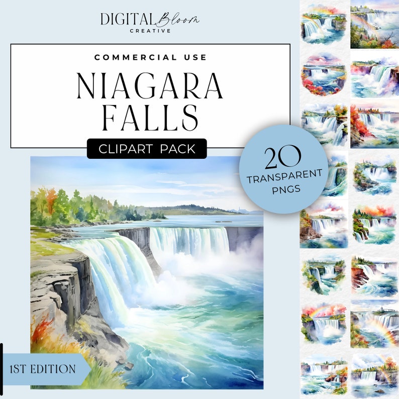 Niagara Falls Clipart Waterfall Clip Art Watercolor PNG Destination ...