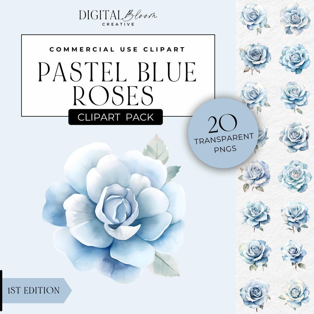 Pastel Blue Rose Flower Clipart Floral Baby Shower Roses PNG Graphics ...