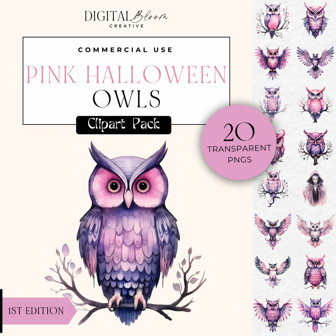 Pink Halloween Owl Clipart Spooky PNG Graphics Halloween Bird Clip Art ...