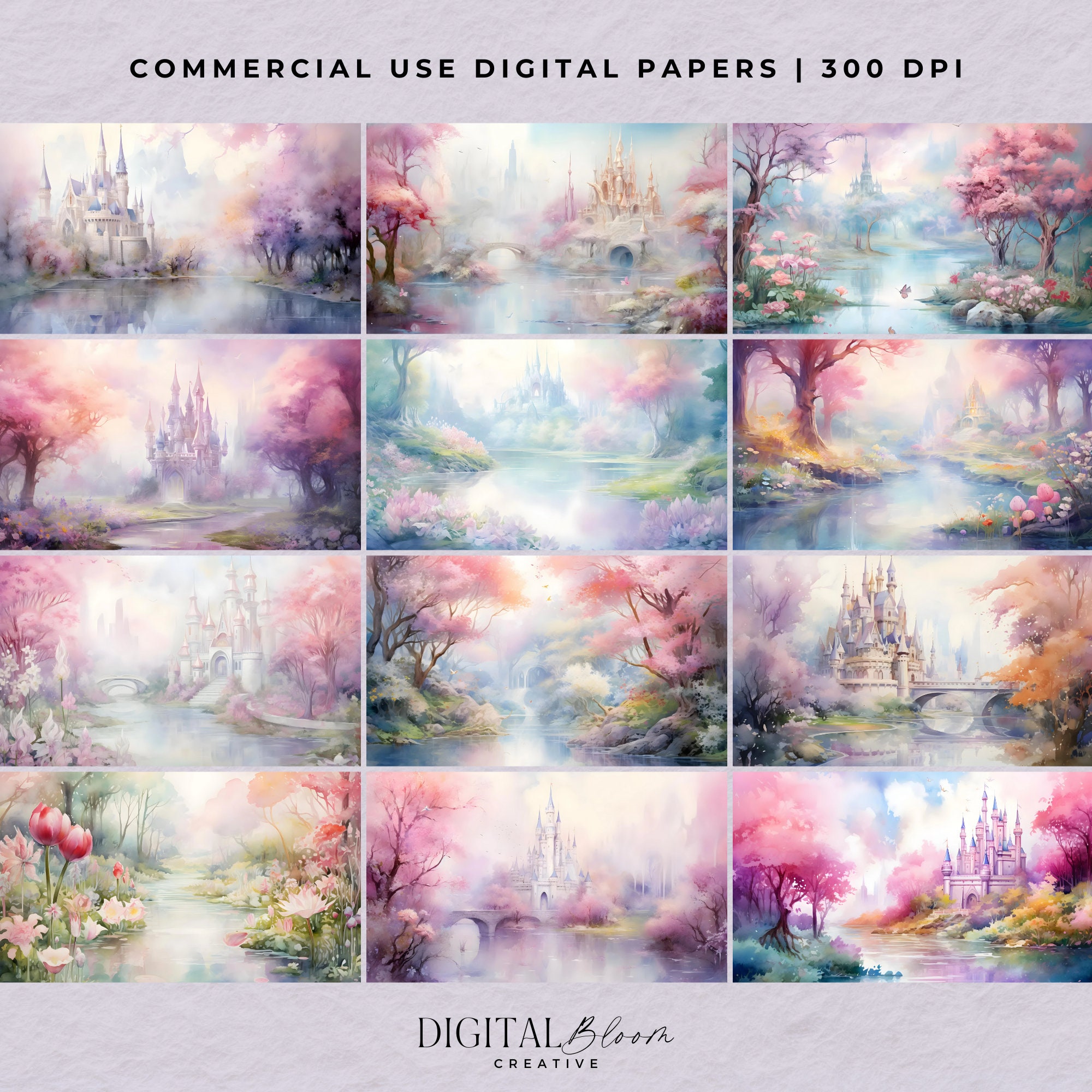 Pastel Fantasy Fairyland Digital Paper, Fairy Background, Fae Woodland ...