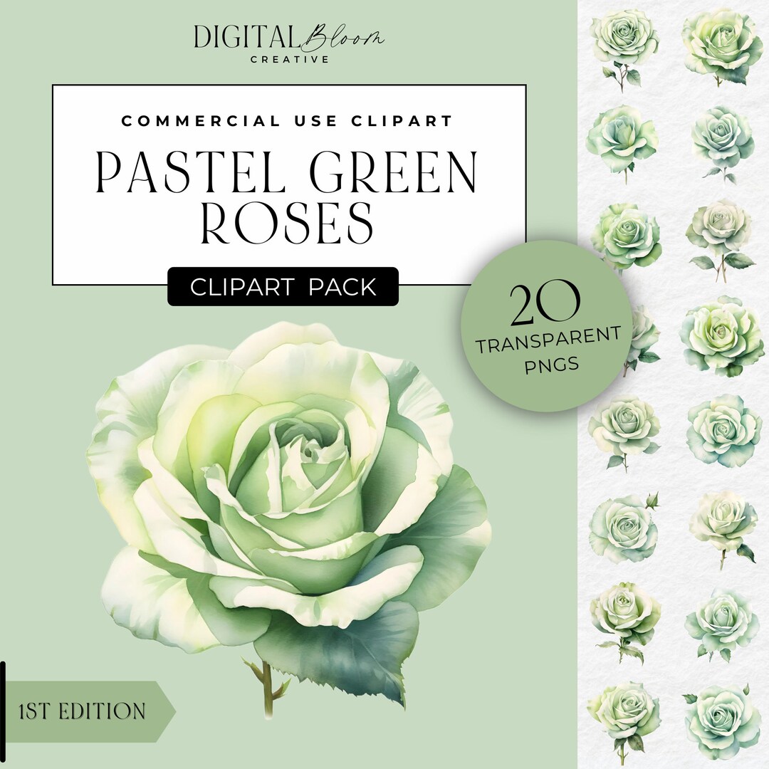 Pastel Green Rose Flower Clipart Floral Baby Shower Roses PNG Graphics ...