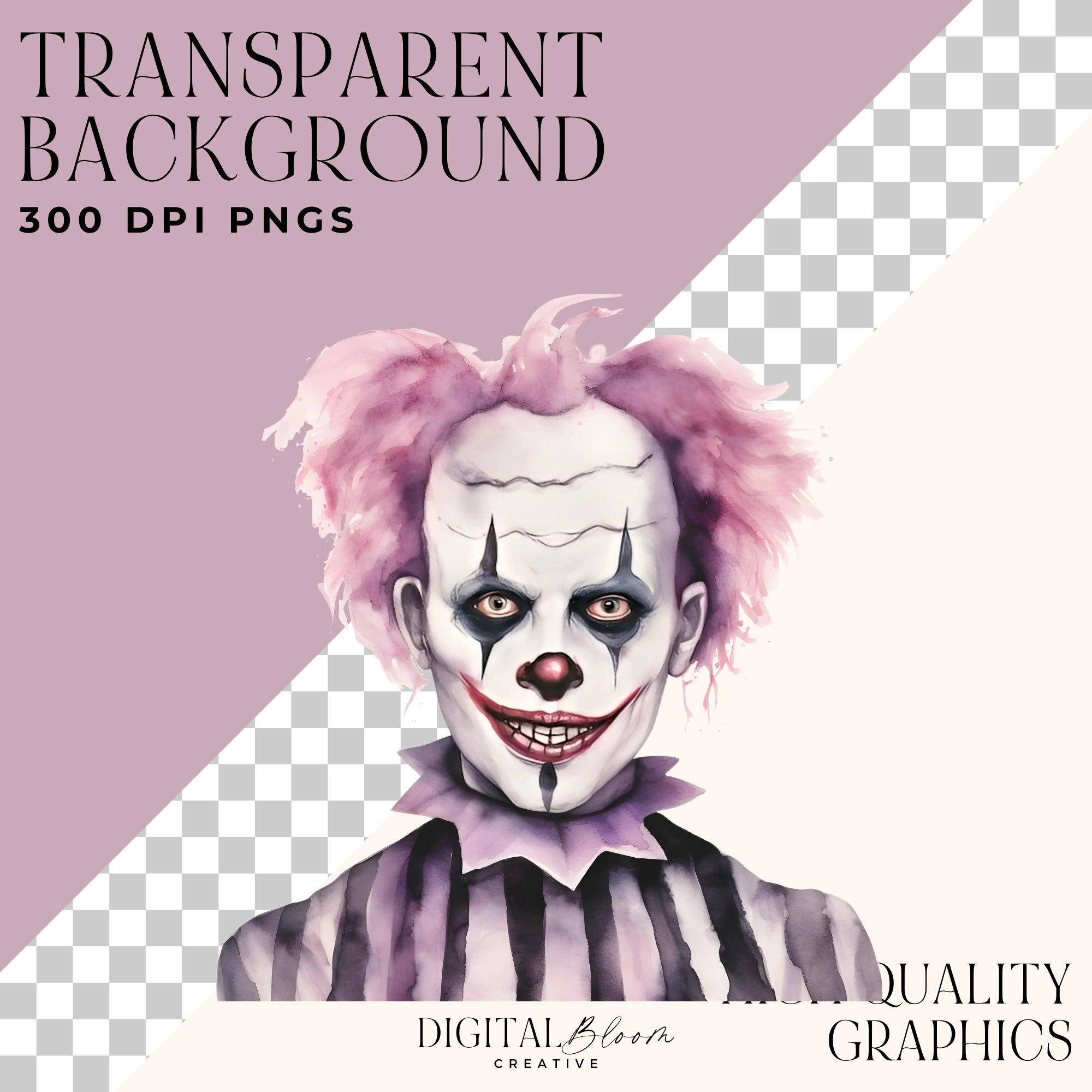 Pink Halloween Clowns Clipart Spooky PNG Graphics Circus Halloween Clip ...