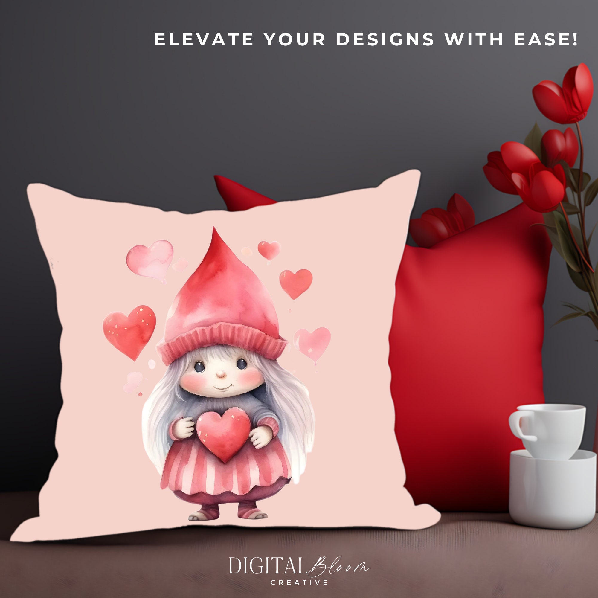 Seasonal Gnome Clipart Valentines Day, Watercolor Garden Gnomes, Saint ...