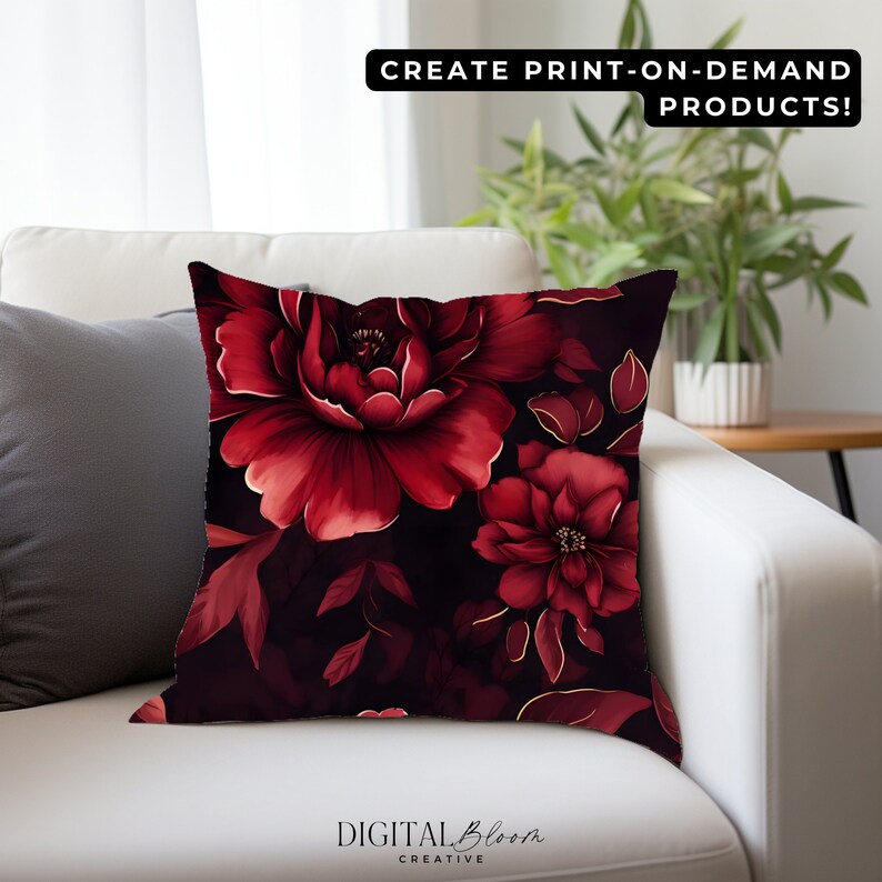 Printable Dark Red Moody Floral Pattern Background Scrapbooking ...