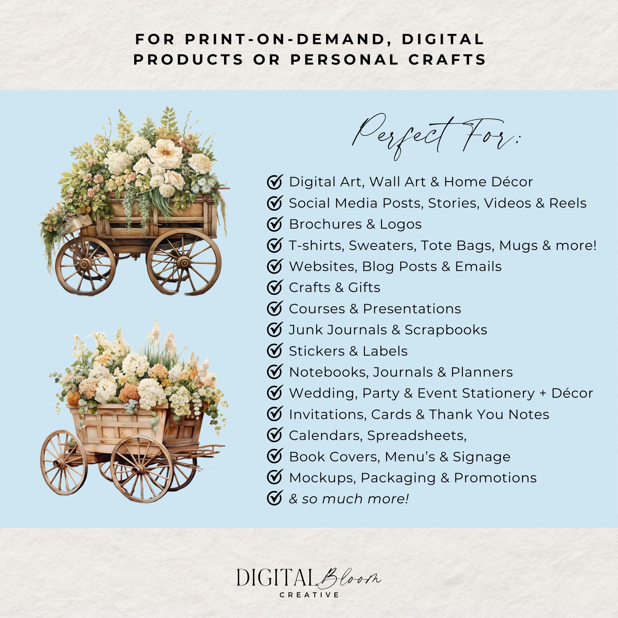 Flower Cart Clipart, Watercolor Floral Carts Clip Art, Vintage ...