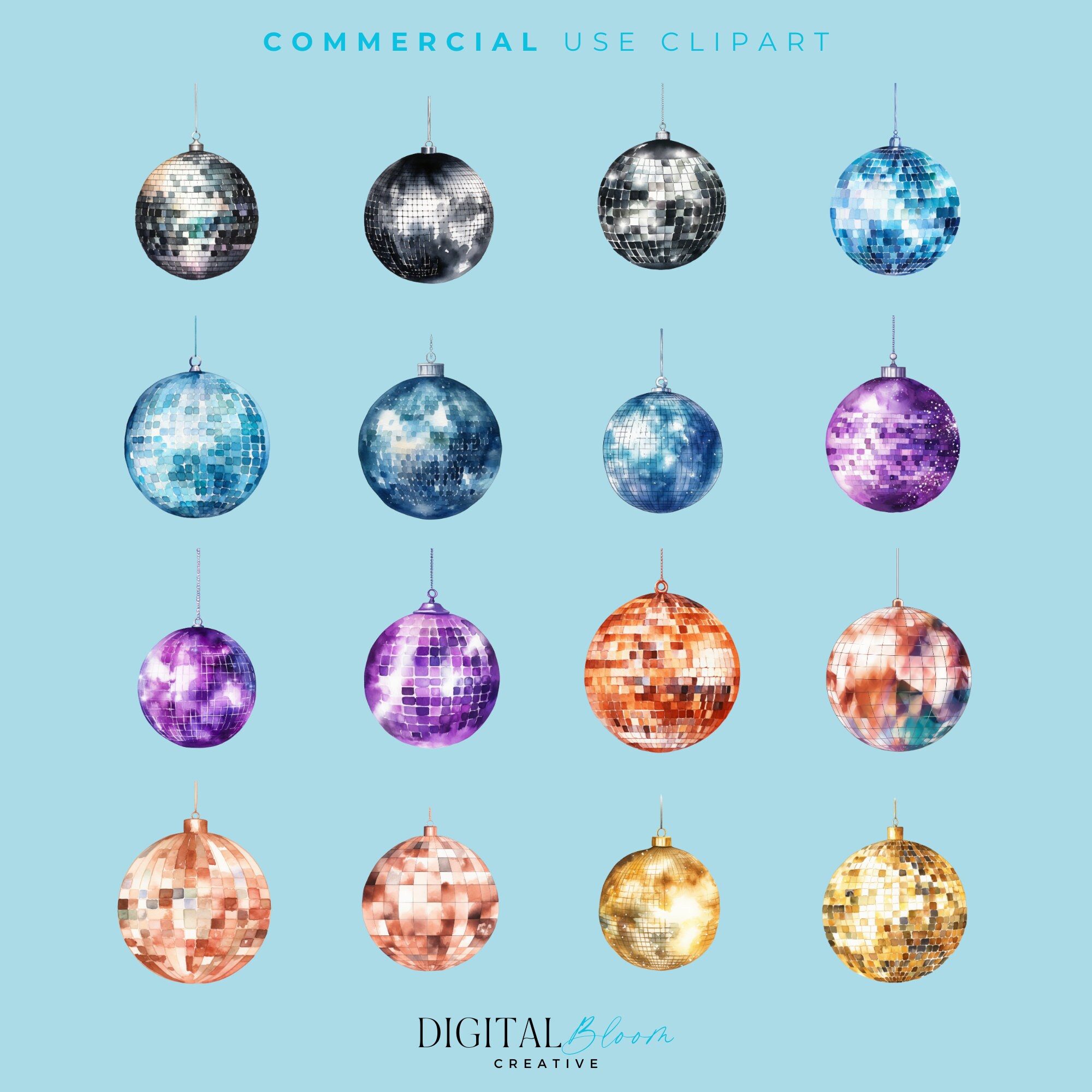 Disco Ball Clipart, Mirror Disco Balls PNG, Party Bundle, Bachelorette ...