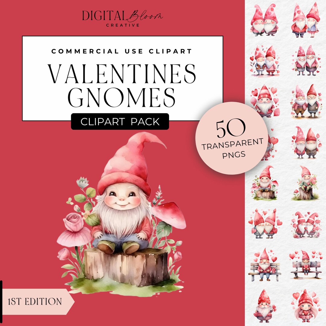 Seasonal Gnome Clipart Valentines Day, Watercolor Garden Gnomes, Saint ...