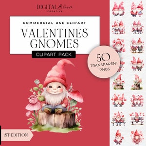 Seasonal Gnome Clipart Valentines Day, Watercolor Garden Gnomes, Saint ...