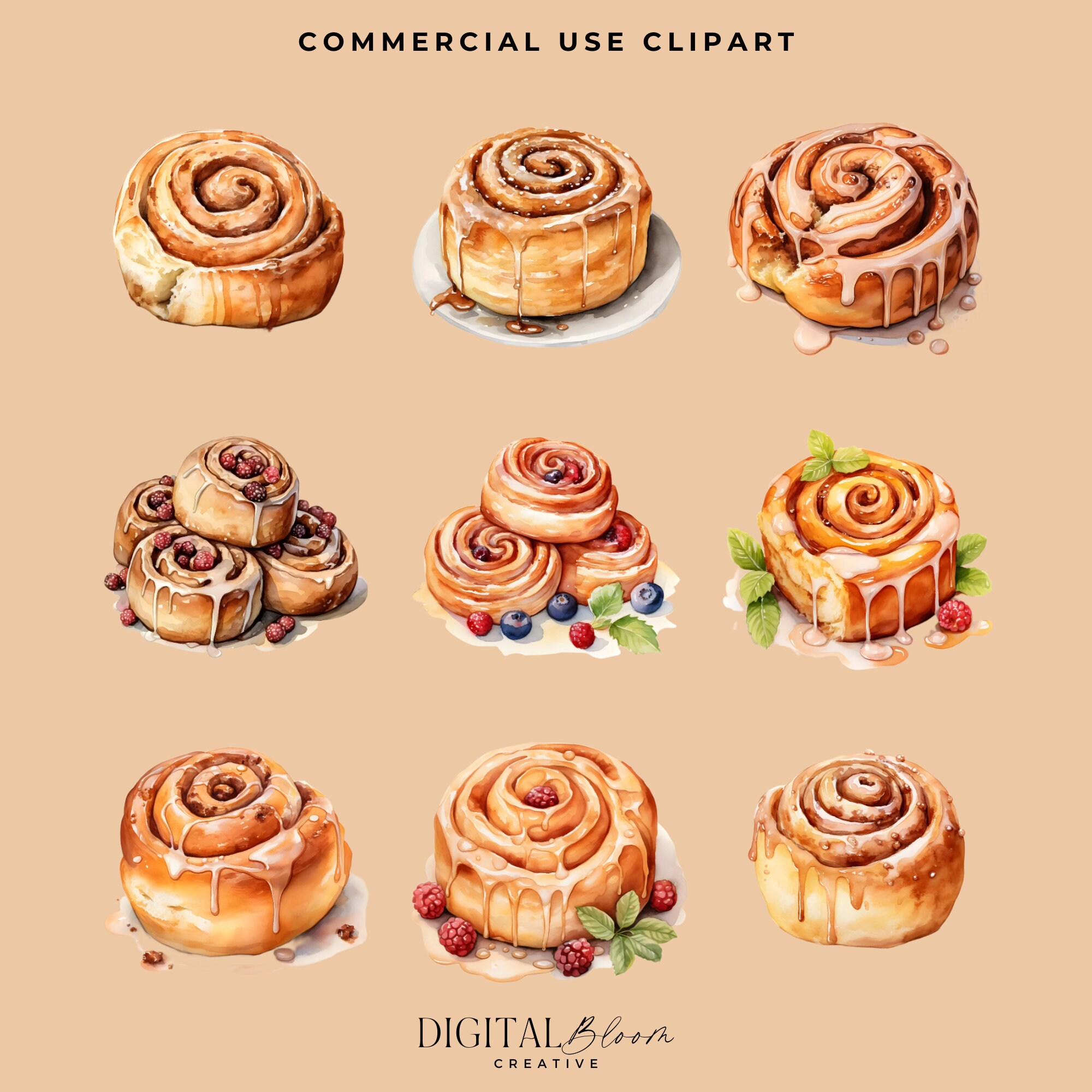 Cinnamon Roll Clipart, Sweet Buns Clip Art, Baked Vegan Pastries PNG ...