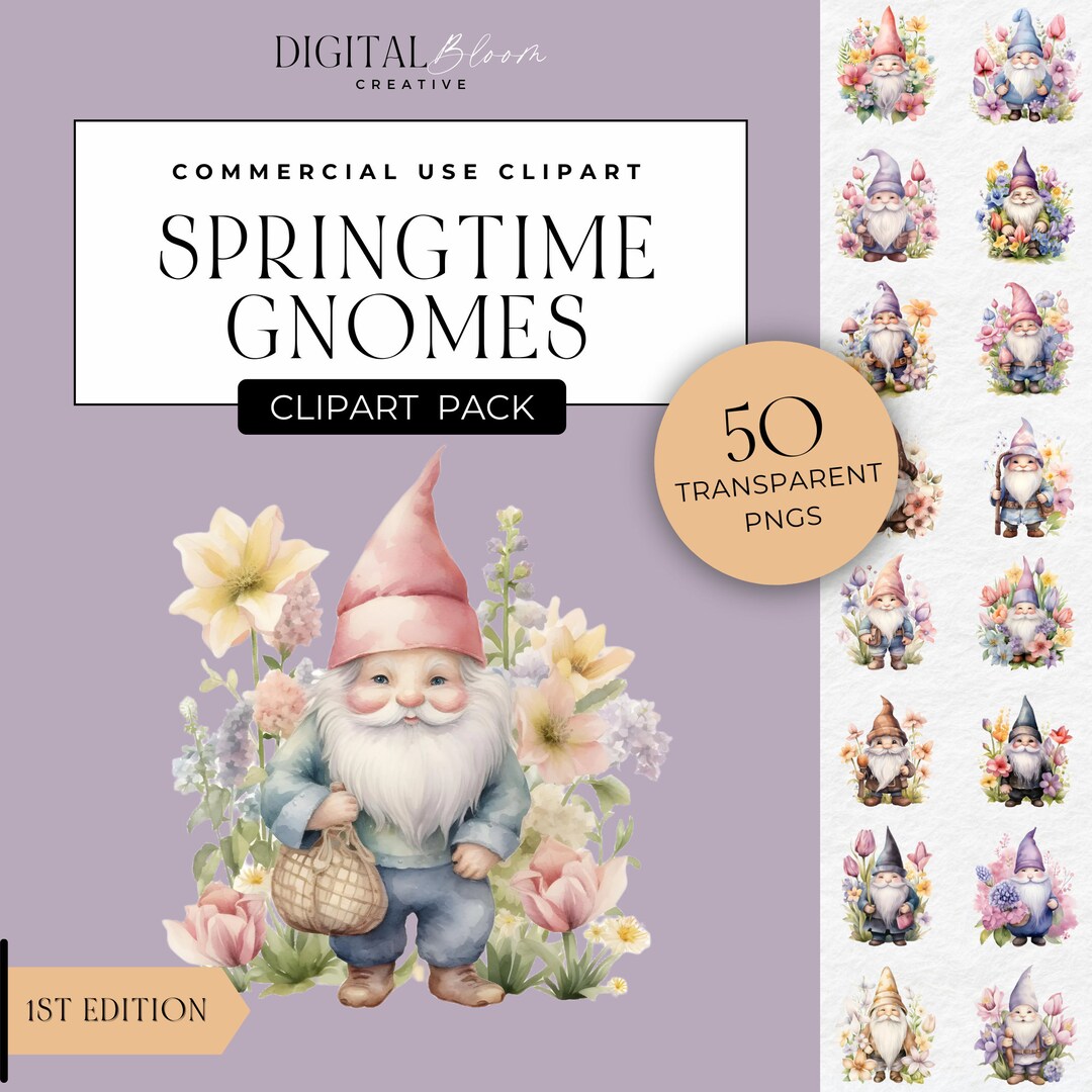 Seasonal Gnome Clipart Spring Flowers PNG Easter Springtime Cute Garden ...