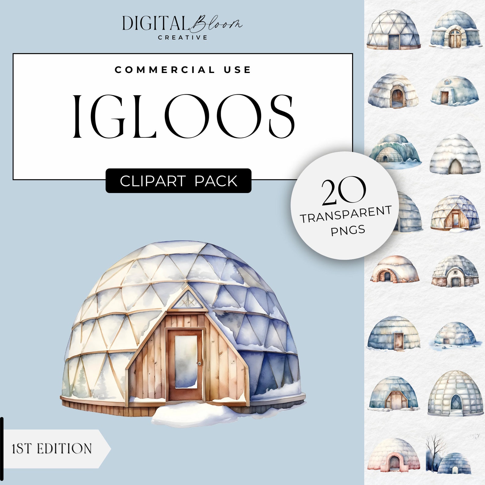 Igloo Clipart Eskimo Watercolor Clip Art North Pole PNG Winter Ice ...