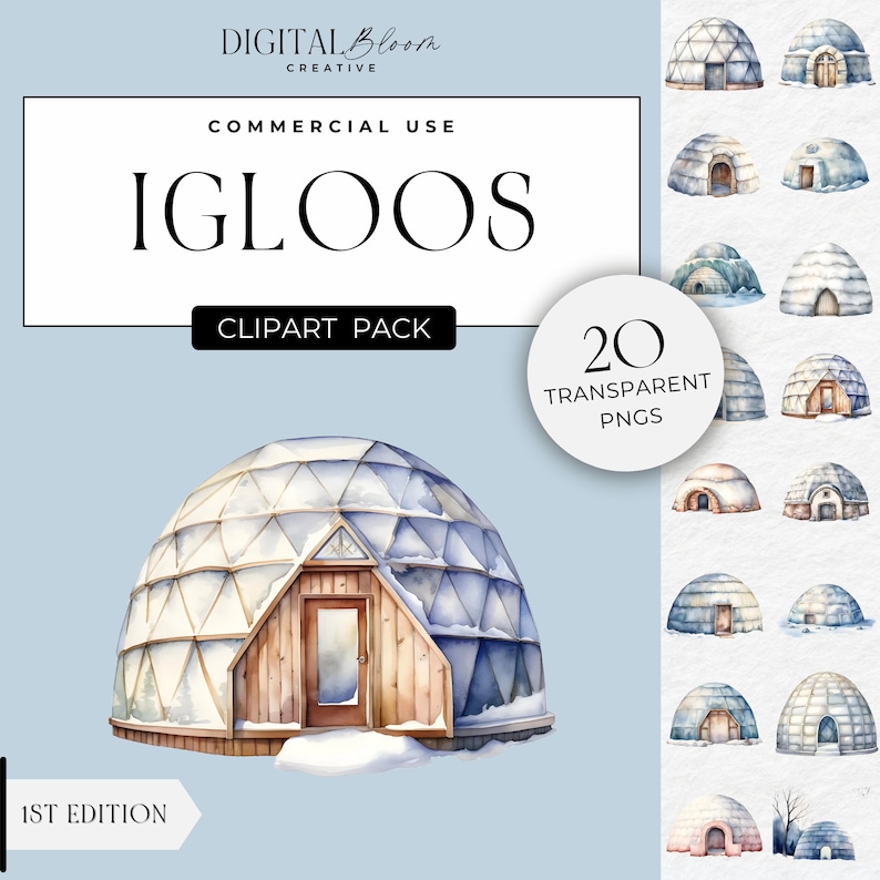 Igloo Clipart Eskimo Watercolor Clip Art North Pole PNG Winter Ice ...